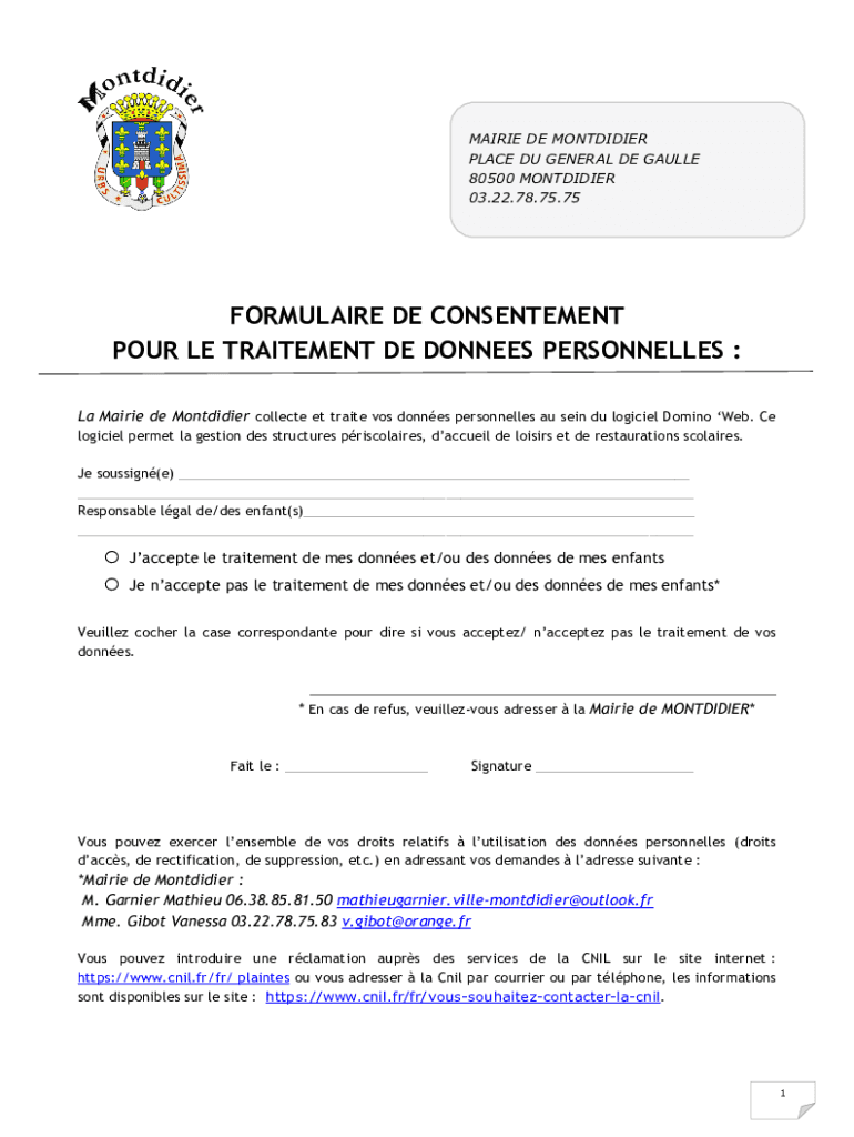 Fillable Online FORMULAIRE DE CONSENTEMENT POUR LE TRAITEMENT ... Fax ...