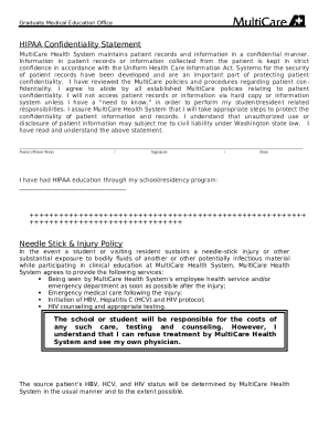 HIPAA Confidentiality Statement - MultiCare - depts washington Doc Template | pdfFiller