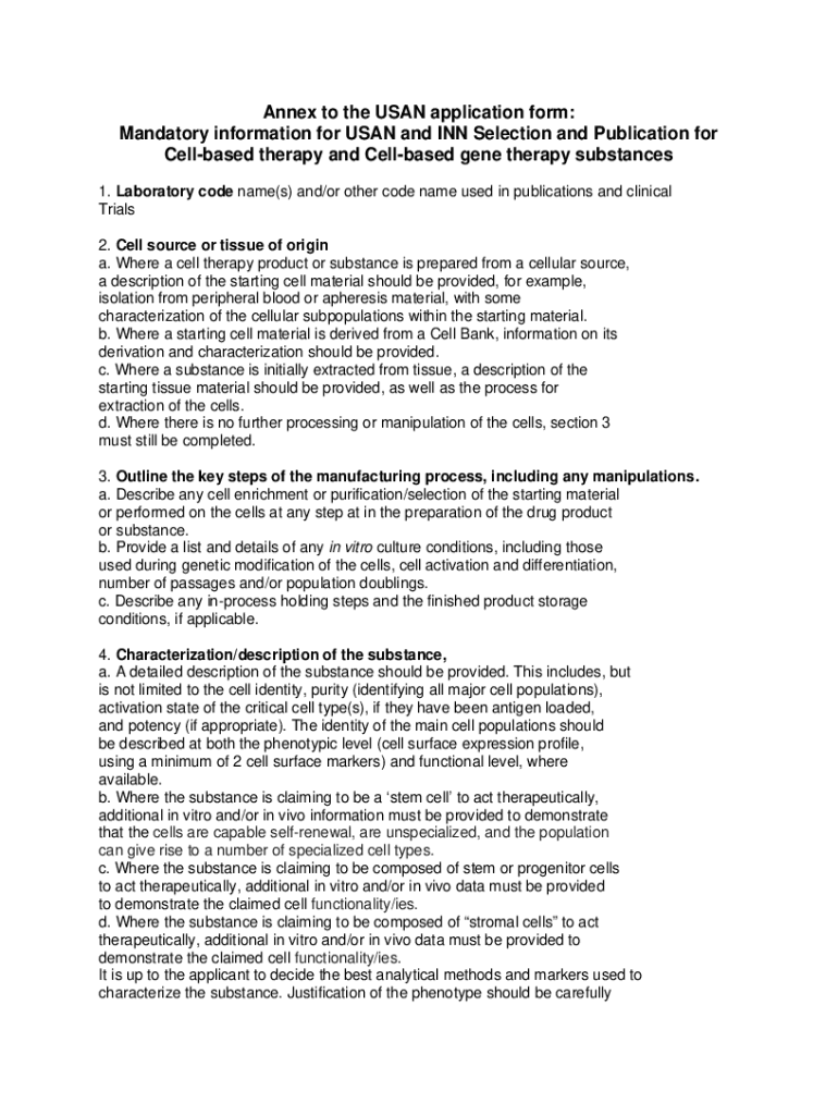 Fillable Online Annex to the USAN Application FormAMA. View mndatory ...