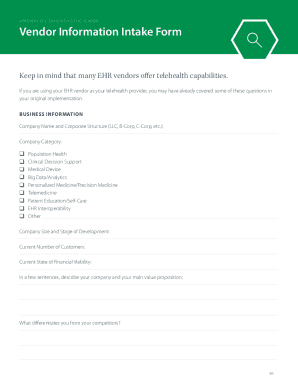 Fillable Online Appendix D.2 - Vendor Information Intake Form. Keep in ...