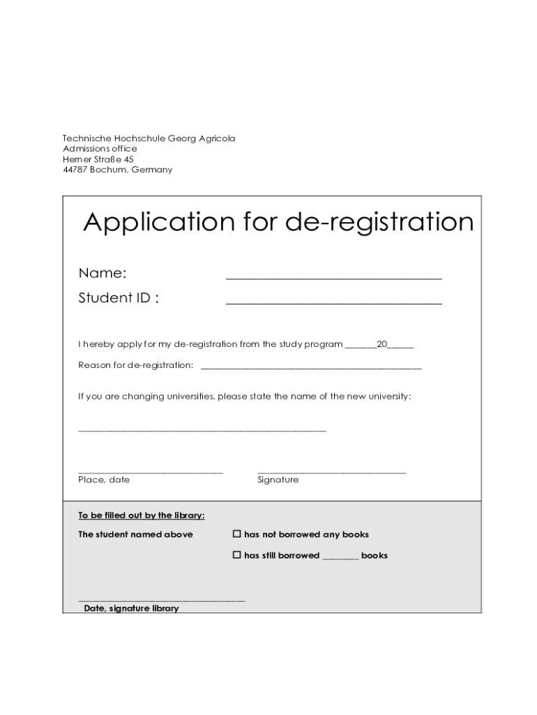 Fillable Online Application for De-Registration - THGA Fax Email Print ...