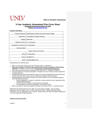 Fillable Online 3-Year Academic Assessment Plan Cover Sheet Fax Email ...