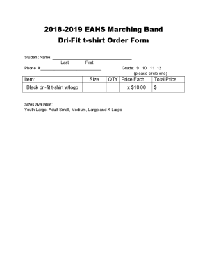 Fillable Online Band T-Shirt Order Form Template Fax Email Print ...