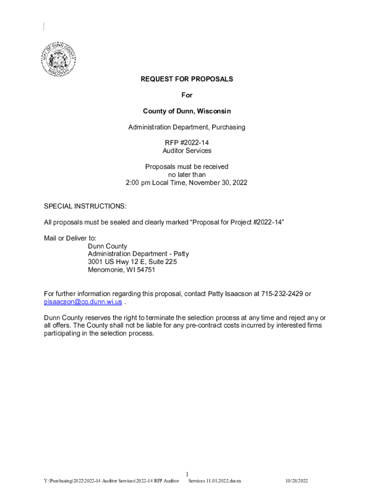 Fillable Online State of Wisconsin Request for Proposal #28351RP ...