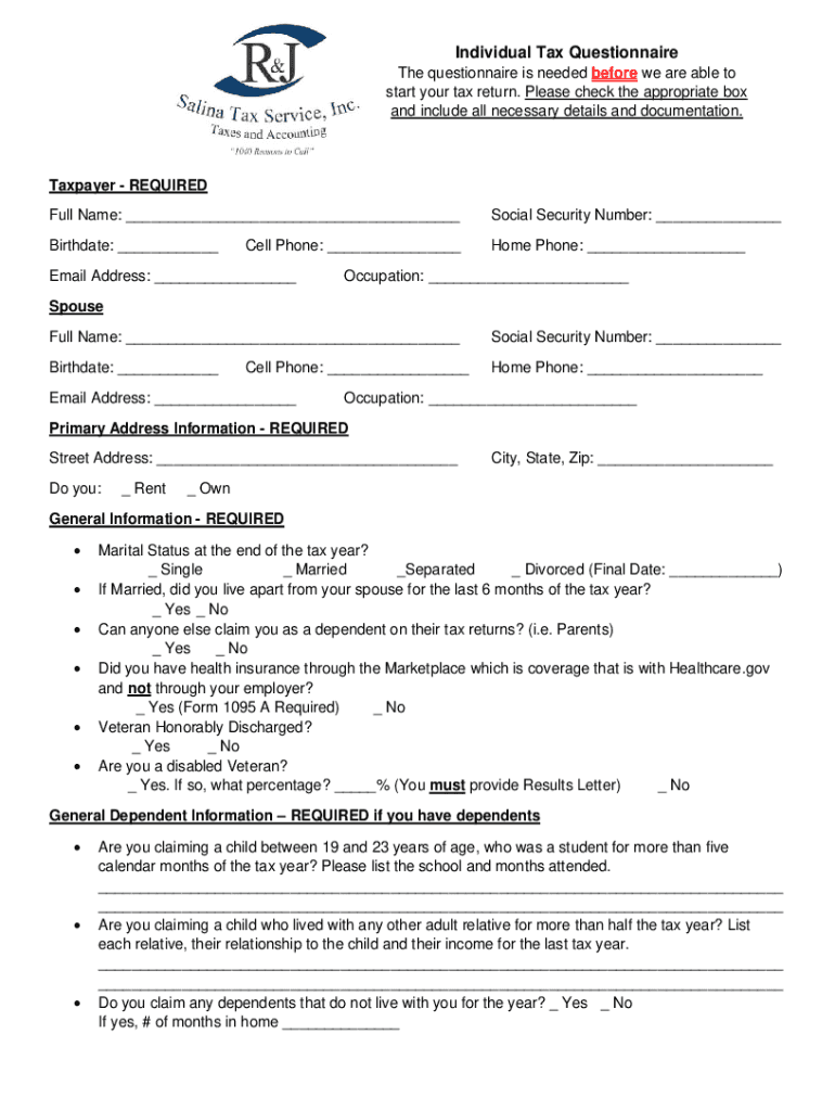 Fillable Online 2022 Individual Tax Questionnaire Fax Email Print ...