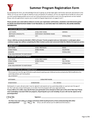 Fillable Online Summer Camp Detailed Registration Form Template Fax ...