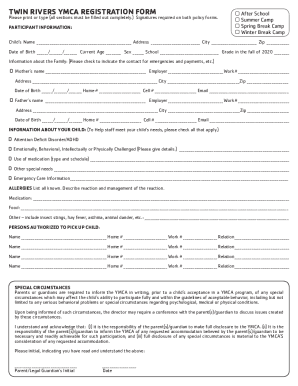 Fillable Online TWIN RIVERS YMCA REGISTRATION FORM Fax Email Print ...