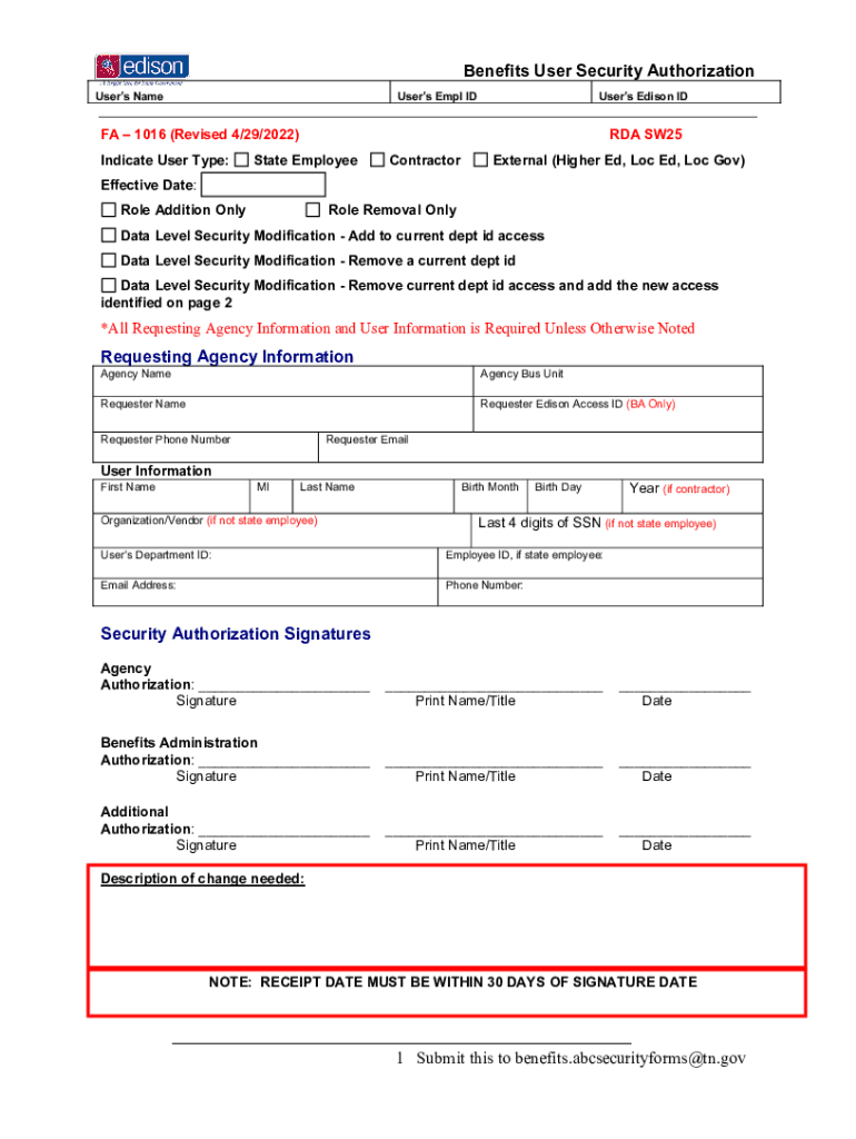 Fillable Online Benefits User Security Authorization - TN.gov Fax Email Print - pdfFiller