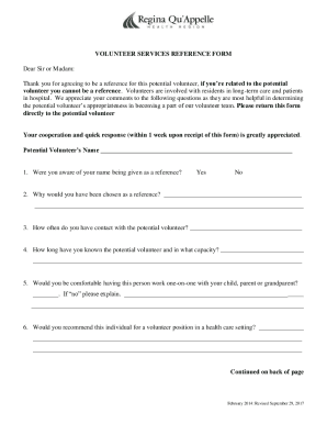 Fillable Online volunteer services reference form Fax Email Print ...
