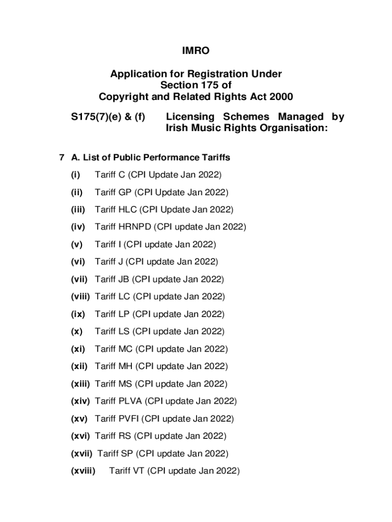 Fillable Online IMRO Application for Registration Under Section 175 of ...