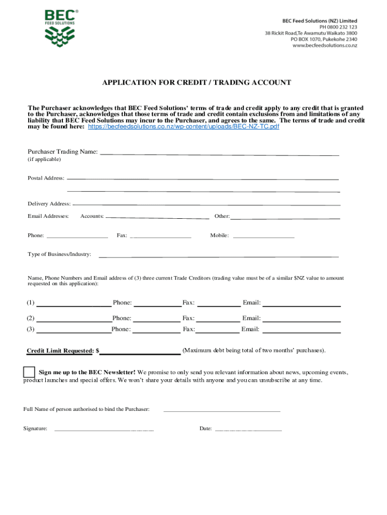 Fillable Online TRADE CREDIT APPLICATION FORM Fax Email Print - pdfFiller