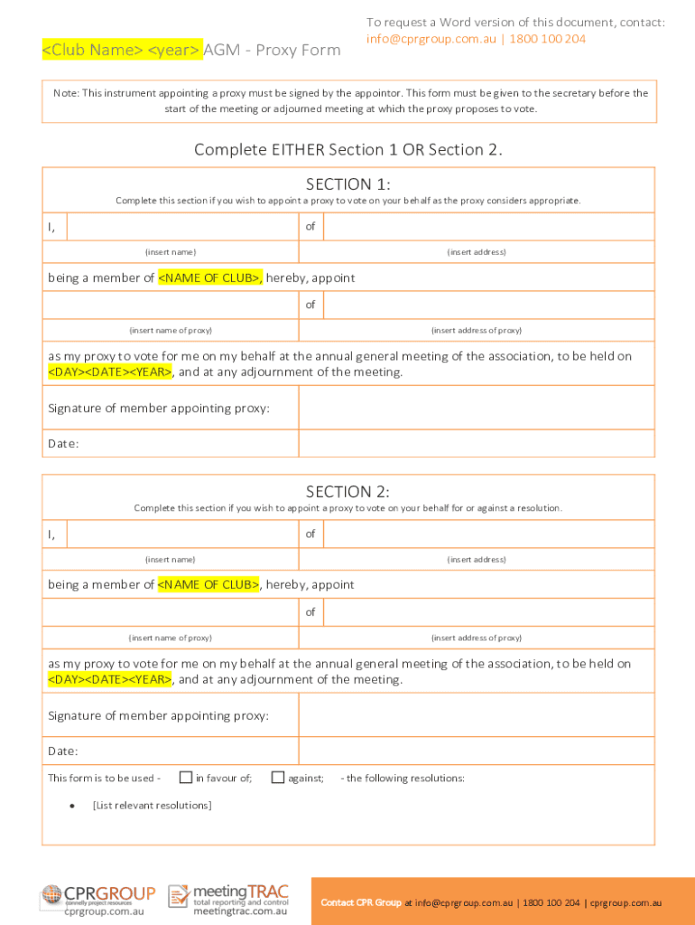 Fillable Online 210701 CPR Group AGM Proxy Form Template Fax Email Print - pdfFiller