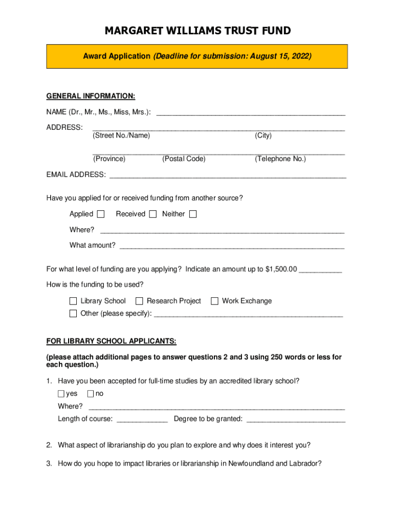 Fillable Online MARGARET WILLIAMS TRUST FUND Fax Email Print - pdfFiller