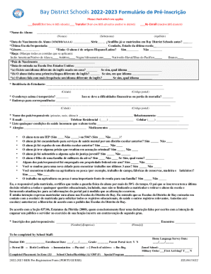 Fillable Online BDS Pre-Registration Form - Bay District Schools Fax ...