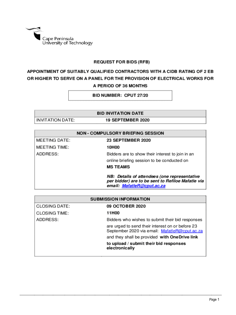 Fillable Online REQUEST FOR BIDS (RFB) APPOINTMENT OF A SUITABLY ...