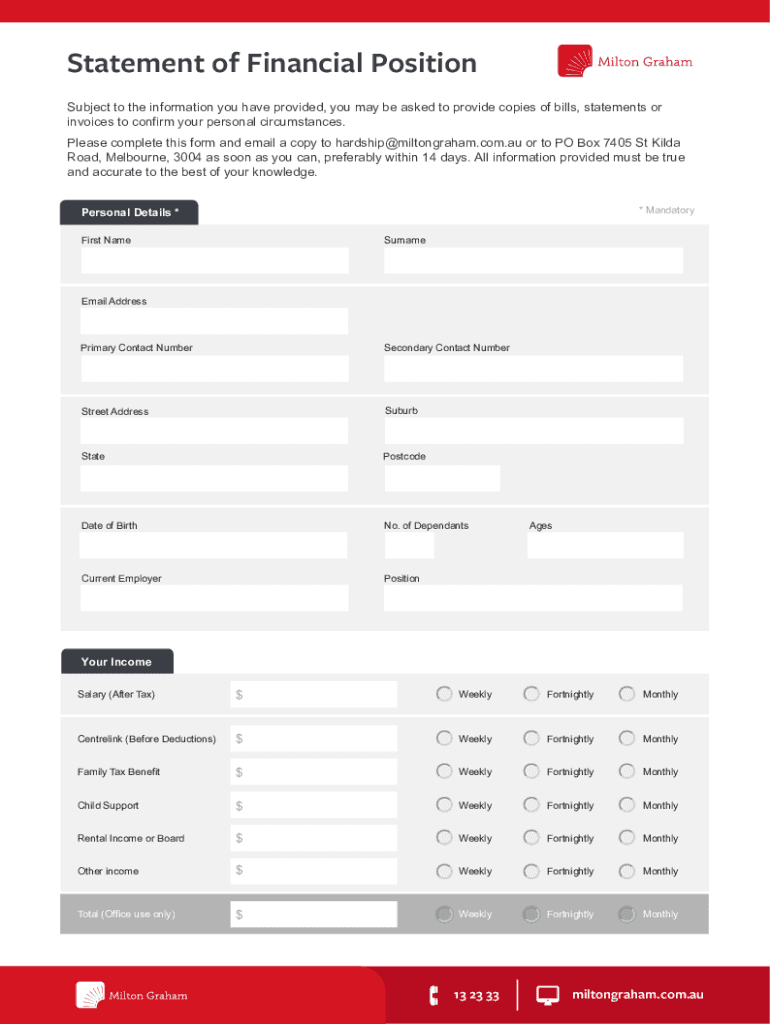 Fillable Online Statement of Financial PositionMilton Graham Fax Email ...