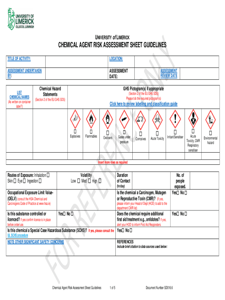 Fillable Online chemical agent risk assessment sheet - University of ...
