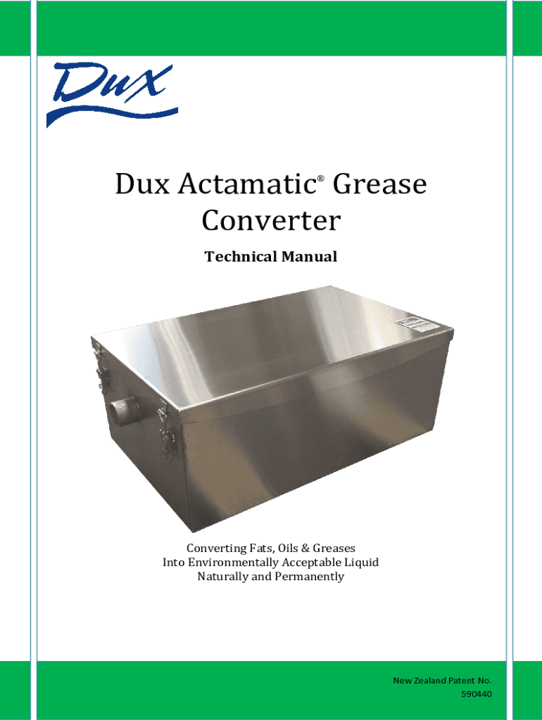 Fillable Online Dux Actamatic Grease Converter. Instructions for ...
