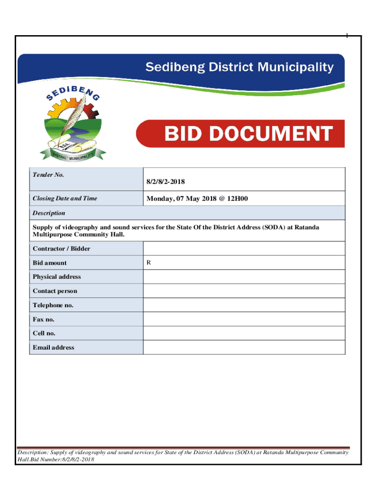 Fillable Online Bid Document Videography - Sedibeng District ...