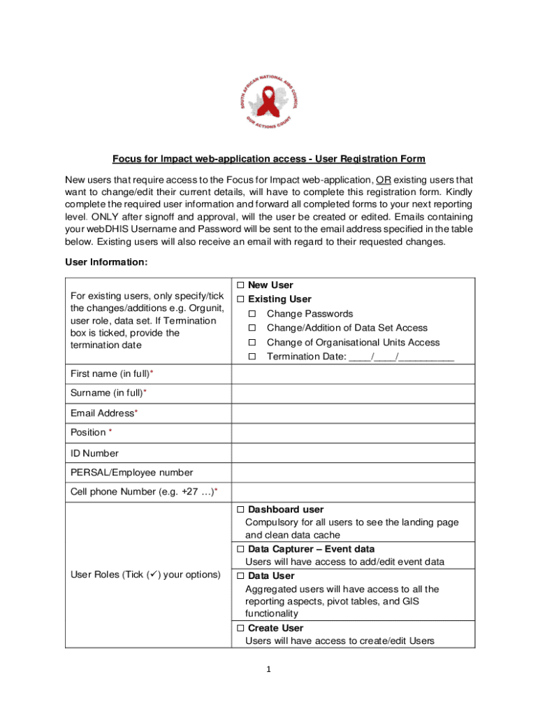Fillable Online Focus for Impact web-application access - User Registration ... Fax Email Print ...