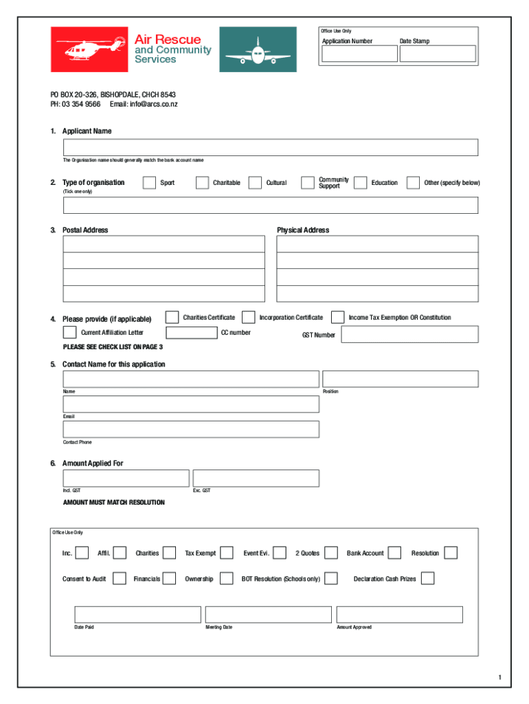 Fillable Online Application form - Christchurch - Air Rescue Services ...