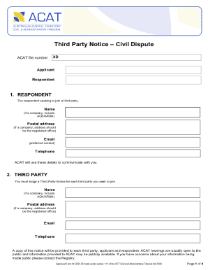 Fillable Online Third Party NoticeCivil Dispute. Form for third party ...