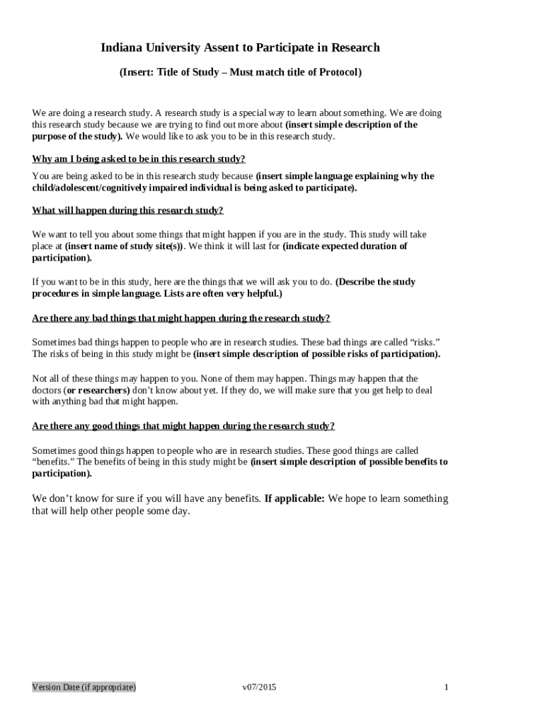 INDIANA UNIVERSITY STUDY INATION SHEET FOR ... - research iu Doc ...