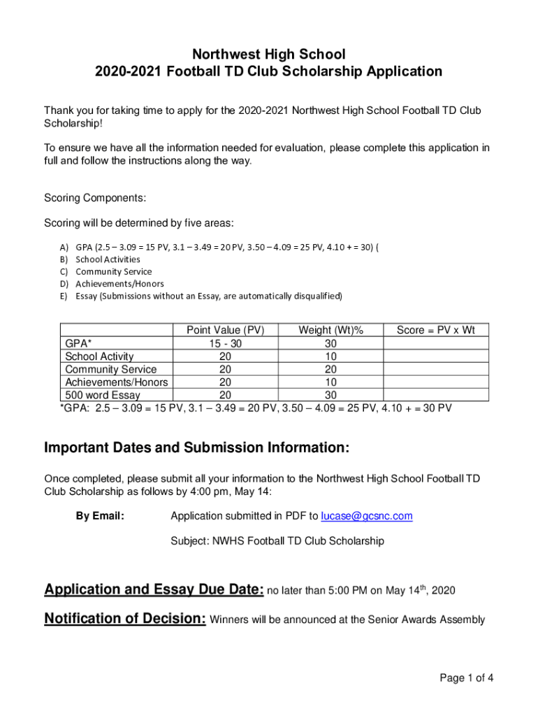 Fillable Online Senior Scholarship ProgramNorthwest High School PTSA Fax Email Print - pdfFiller