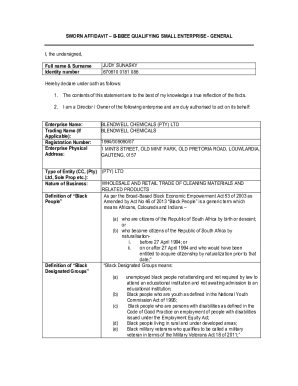 Fillable Online sworn affidavitb-bbee qualifying small enterprise ...