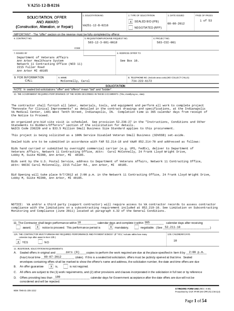 SOLICITATION/CONTRACT - VA Vendor Portal Doc Template | pdfFiller