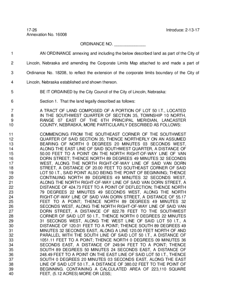 Fillable Online 17-26 Introduce: 2-13-17 Annexation No. 16008 ORDINANCE NO ... Fax Email Print ...