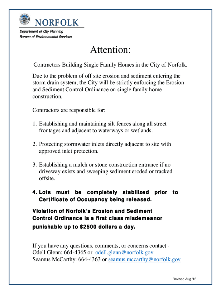 Fillable Online Erosion & Sediment ControlCity of Norfolk, Virginia Fax ...