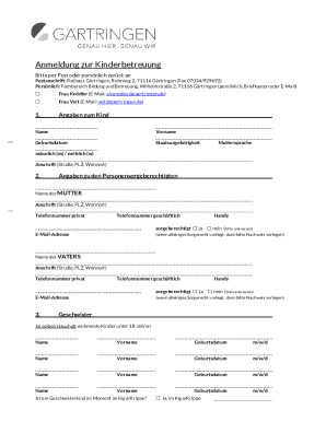 Fillable Online Anmeldung zur Kinderbetreuung - Formular neu mit ...
