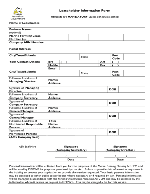 Fillable Online LEASEHOLDER INFORMATION FORM Fax Email Print - pdfFiller