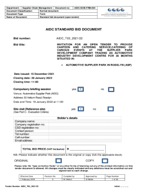Fillable Online AIDC STANDARD BID DOCUMENT Bid number - AIDC Tenders Fax Email Print - pdfFiller