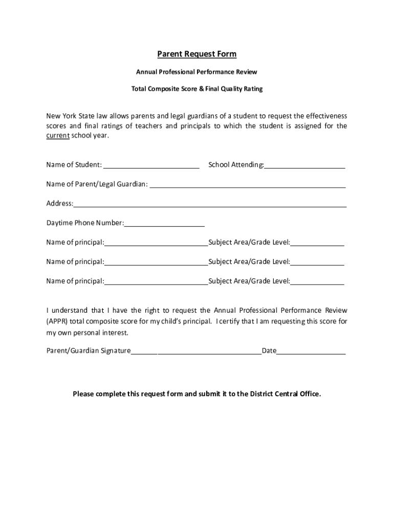 Fillable Online APPR Score and Rating Request Form for Parents ...