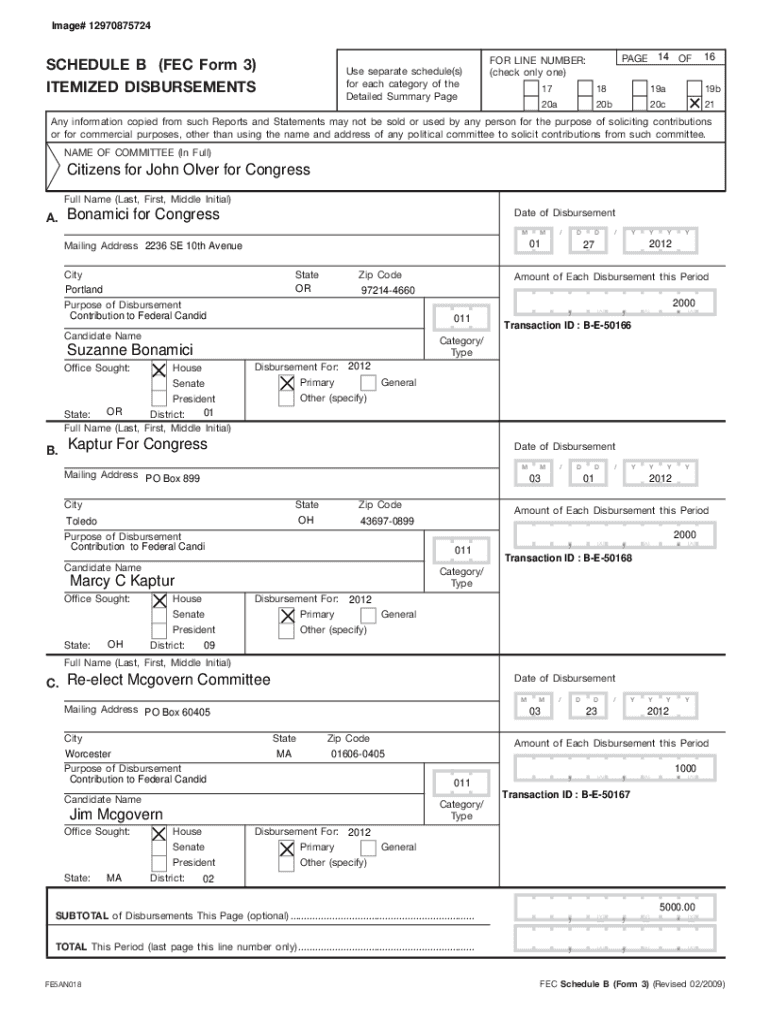 Fillable Online SCHEDULE B (FEC Form 3) ITEMIZED DISBURSEMENTS Citizens ... Fax Email Print ...