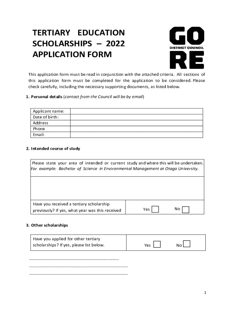 Fillable Online 2022 GoreDC Tertiary scholarship application form.pdf ...