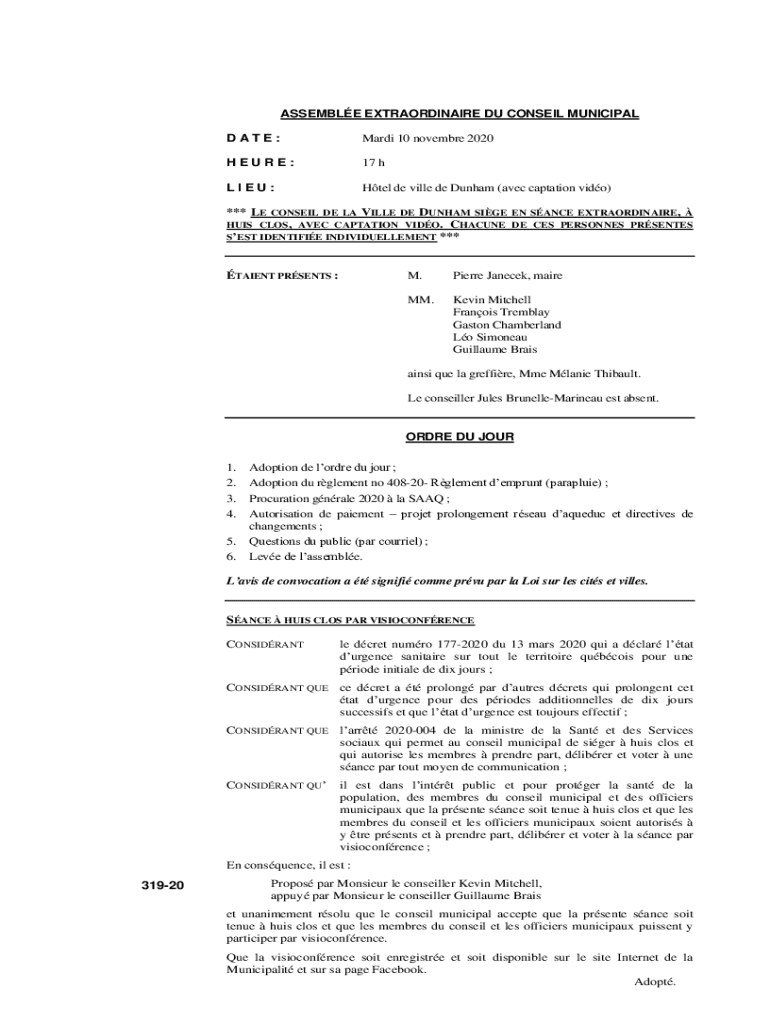 Fillable Online Code municipal du Qubec (article 331 de la Loi sur les ...