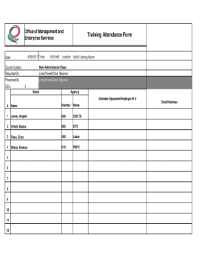 Fillable Online Training Attendance Form. Form used to record ...