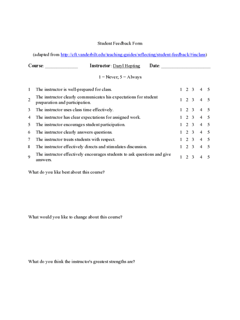 Fillable Online www2 cs uregina Student Feedback Form Fax Email Print ...