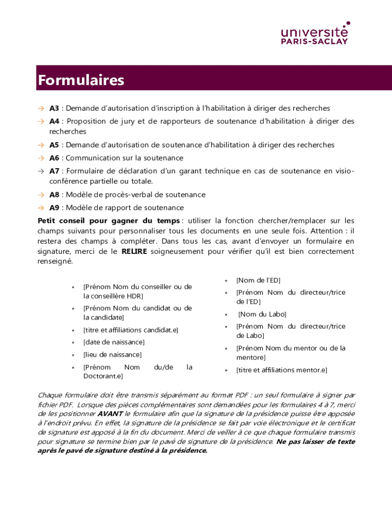 Fillable Online 1/ Demande d'inscriptionl'HDR (CR) 4 - Universit d ...