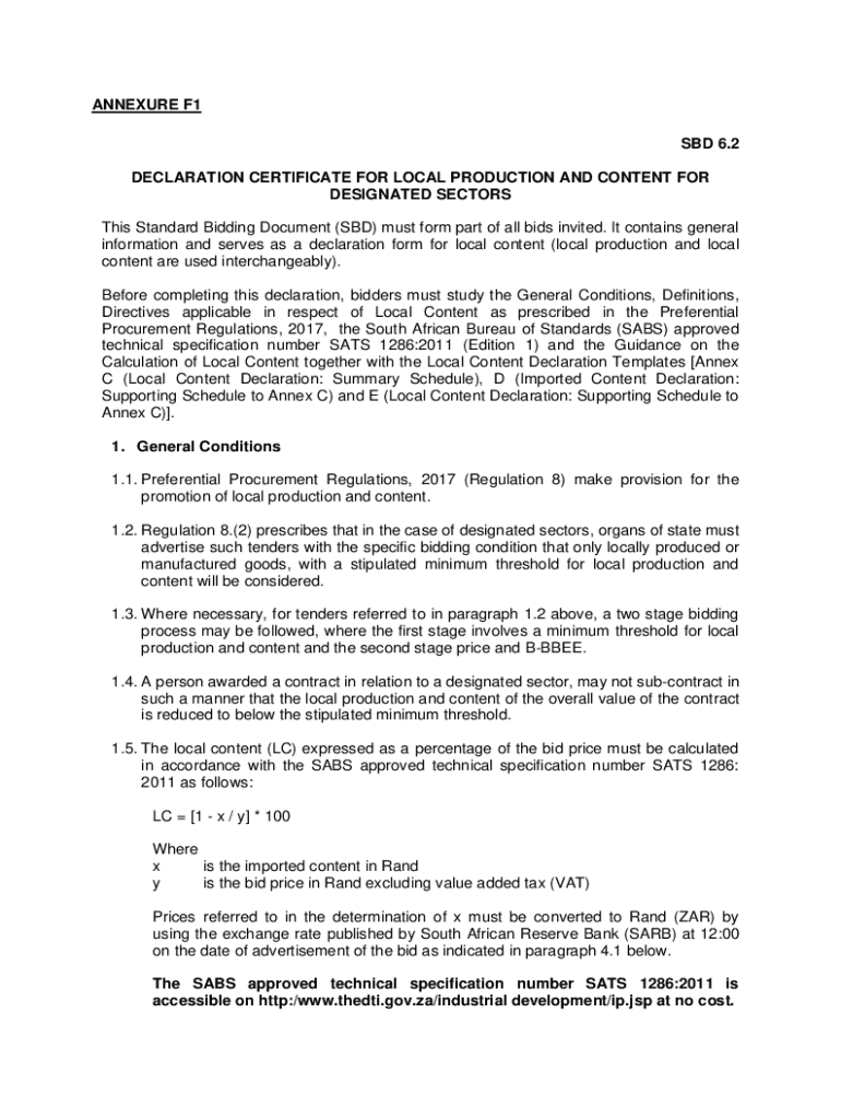 Fillable Online sbd 6.2 declaration certificate for local production ...