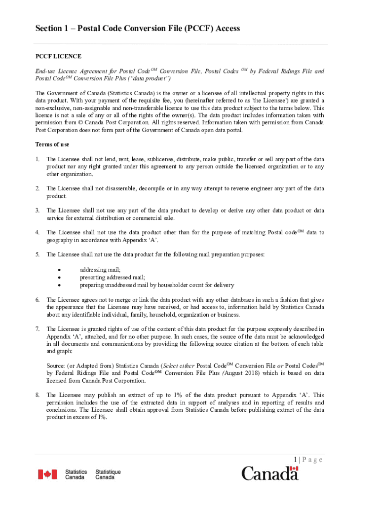 Fillable Online 3-Section 1-Postal Code Coversion File (PCCF) Access Final EN.doc Fax Email ...