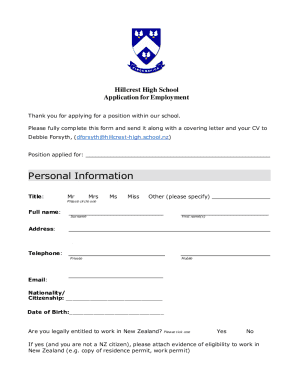 Fillable Online Job Application Pack - Hillcrest School & Sixth Form ...
