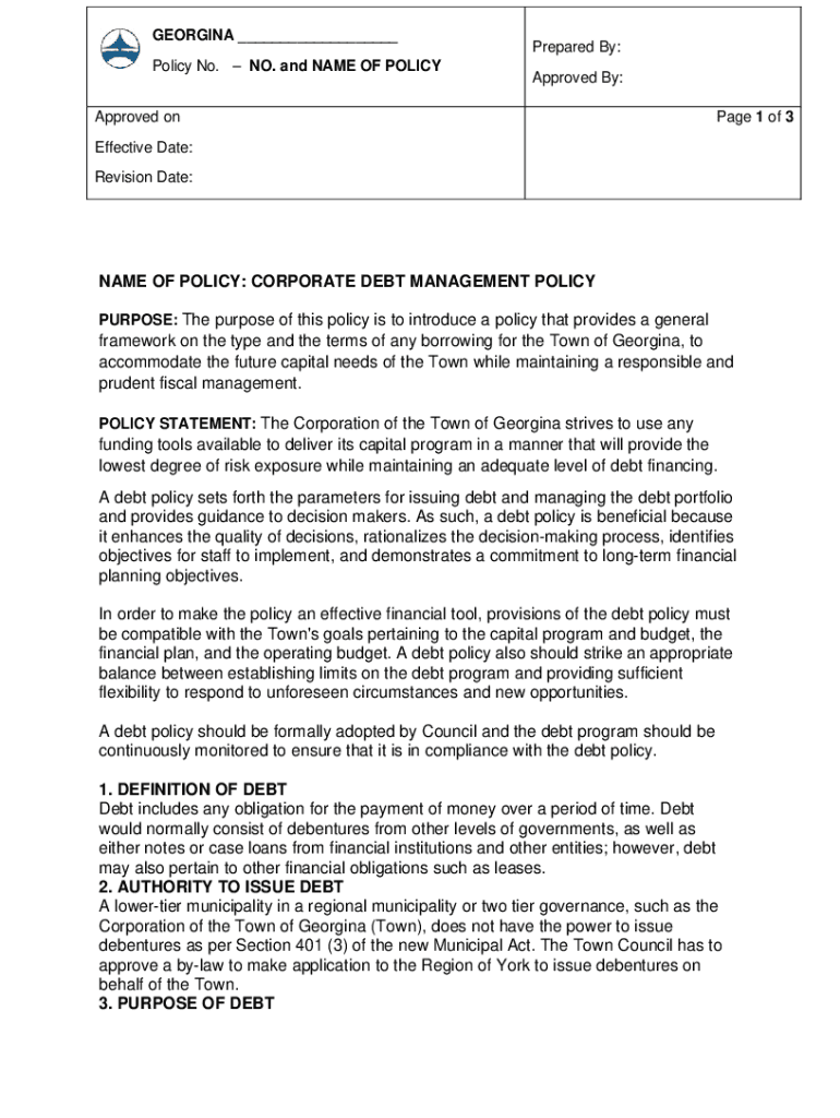Fillable Online Corporate Debt Management Policy - Town of Georgina Fax Email Print - pdfFiller