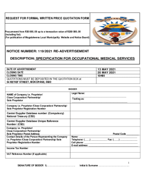 Fillable Online REQUEST FOR FORMAL WRITTEN PRICE ... - Steve Tshwete ...