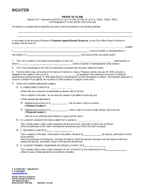 Fillable Online Proof of Claim Form: Quick Reference Guide Fax Email ...