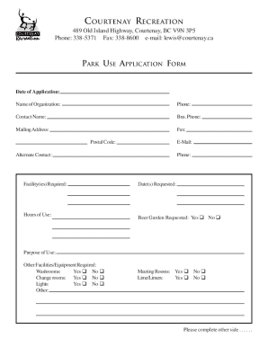 Fillable Online Park Use Application Form. Park Use Application Form ...