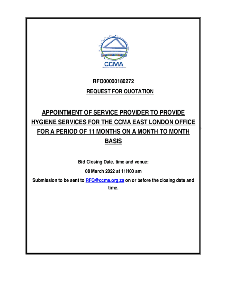 Fillable Online RFQ00000180272 REQUEST FOR QUOTATION - CCMA Fax Email ...
